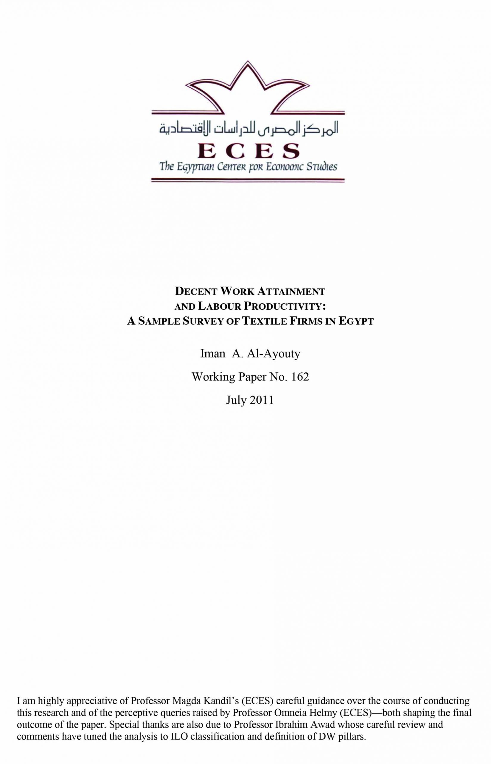 Decent Work Attainment and Labour Productivity: A Sample Survey of ...