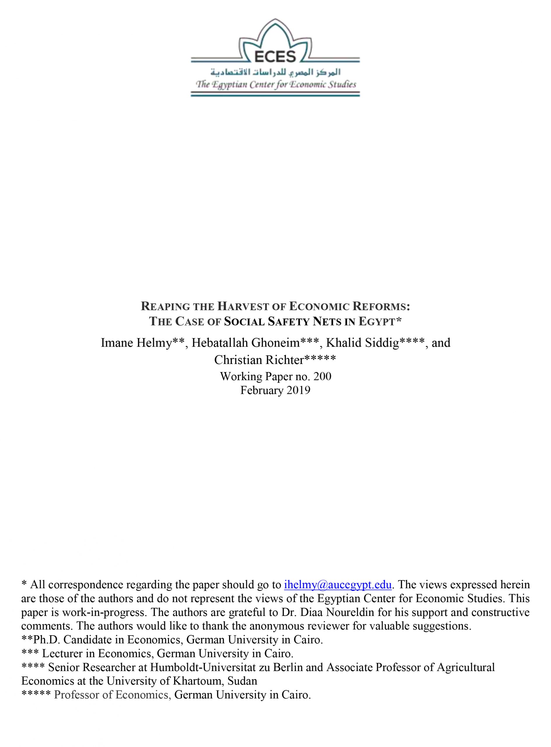 Reaping the Harvest of Economic Reforms: The Case of Social Safety Nets ...