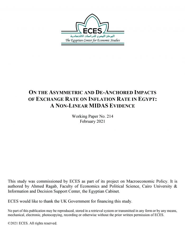 On the Asymmetric and De-Anchored Impacts of Exchange Rate on Inflation Rate in Egypt: A Non ...