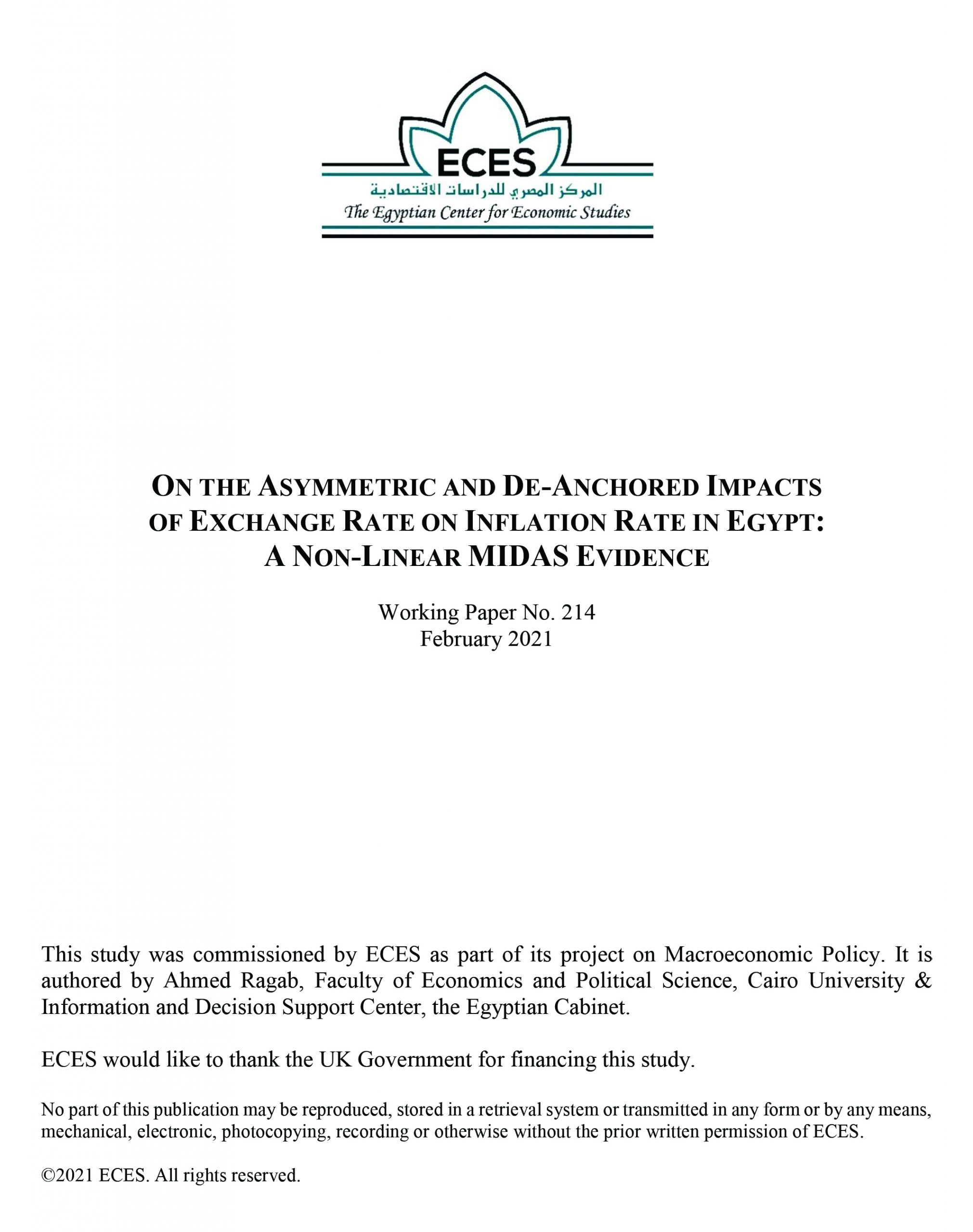 On the Asymmetric and De-Anchored Impacts of Exchange Rate on Inflation Rate in Egypt: A Non ...