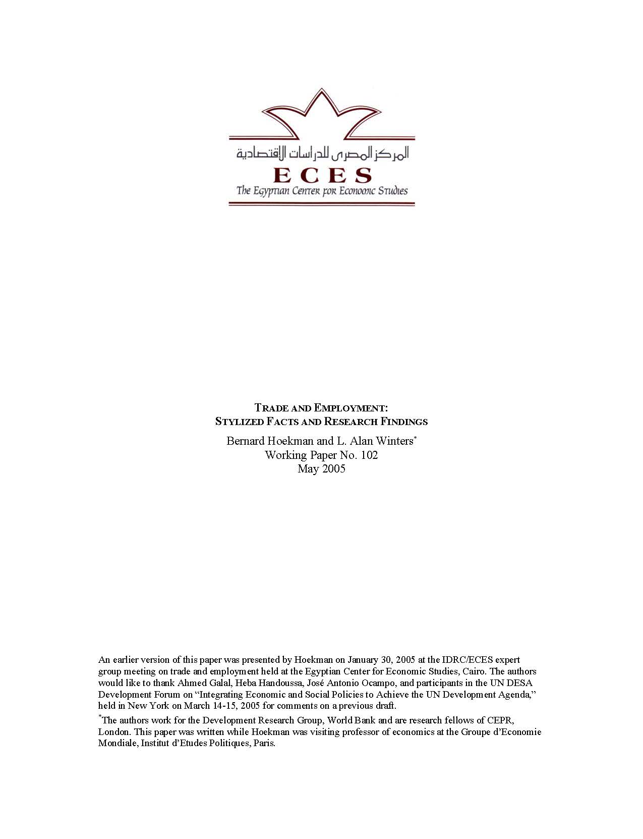 Trade and Employment Stylized Facts and Research Findings - ECES